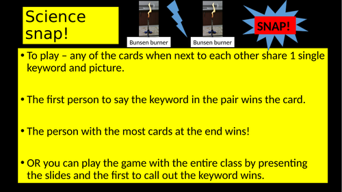 Science snap game including 46 keywords. | Teaching Resources