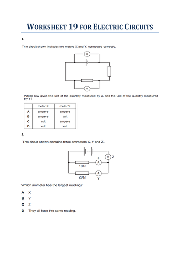 Igcse Electric Circuits Cie Teaching Resources