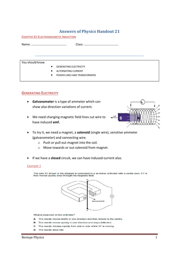 Complete source for IGCSE Physics Electromagnetic Induction (Chapter 21 ...