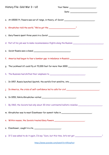 History File Cold War: U2 Video Questions | Teaching Resources