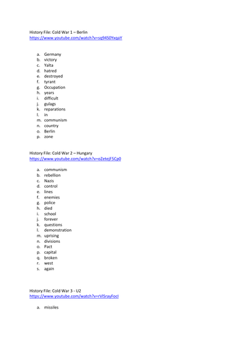 History File Cold War: U2 Video Questions | Teaching Resources