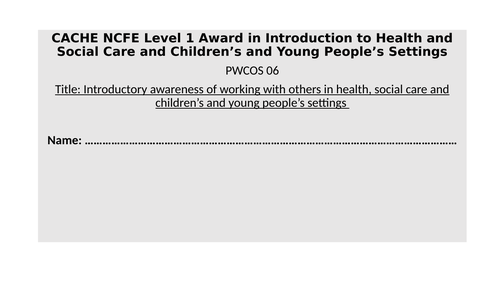 Health and Social Care CACHE NCFE Level 1 Bundle | Teaching Resources