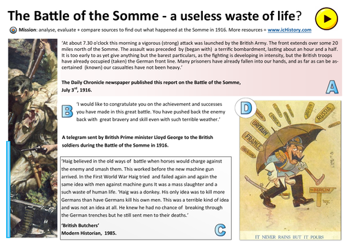 The Battle of the Somme - source collection. | Teaching Resources