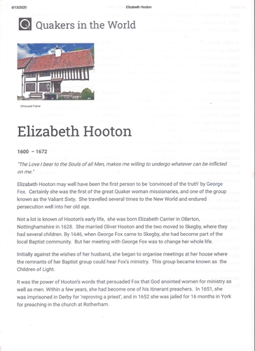Elizabeth Hooton (1600-1672) | Teaching Resources