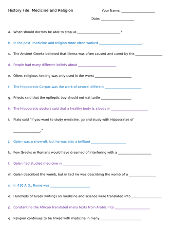 History File Medicine Through Time 1: Religion Video Questions ...