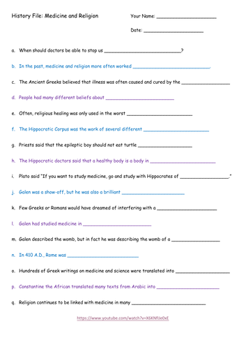 History File Medicine Through Time 1: Religion Video Questions ...