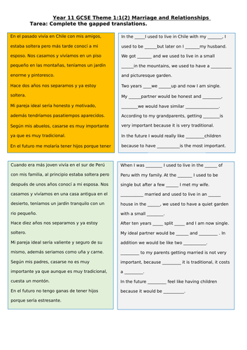 GCSE Spanish 'Relationships and Marriage' | Teaching Resources