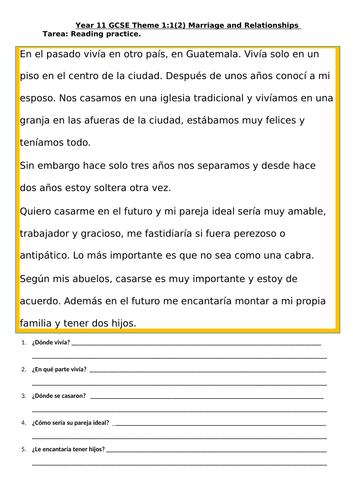 GCSE Spanish 'Relationships and Marriage' | Teaching Resources