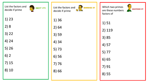 Prime Numbers-Differentiated Worksheet | Teaching Resources