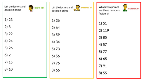 Prime Numbers-Differentiated Worksheet | Teaching Resources