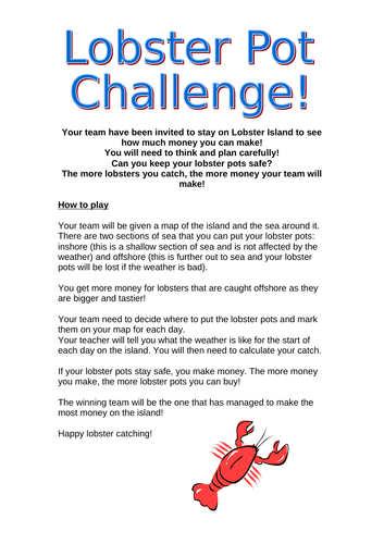 Lobster Pot maths game | Teaching Resources Lobster Pot maths game | Teaching Resources