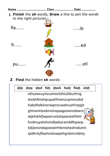 sh digraph worksheet Mrs Pryce's Funny Phonics | Teaching Resources