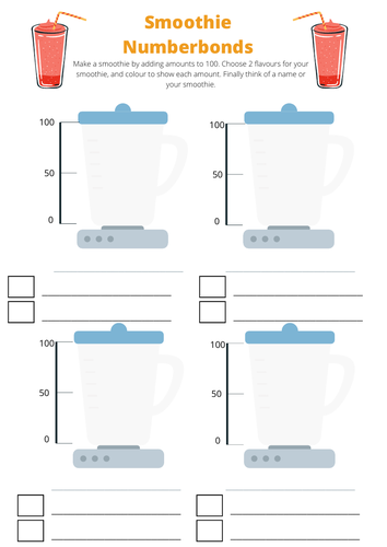 Smoothie Number Bonds to 100 | Teaching Resources