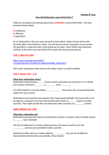 Lockdown Worksheets: How did Nationalism cause World War I? | Teaching ...
