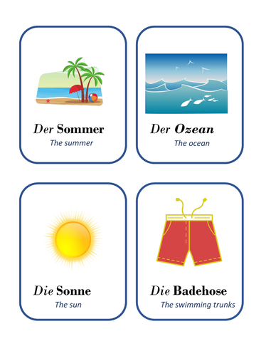 Der Sommer - Flash Cards German summer (with images and translations ...
