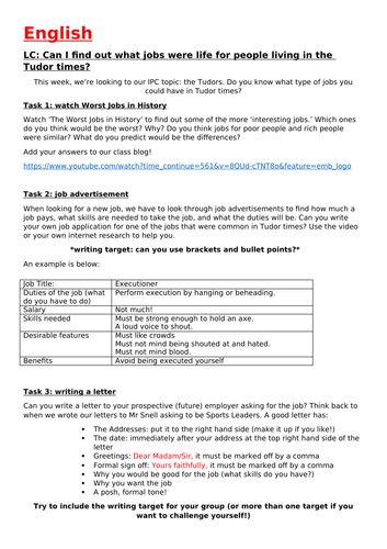Tudors- responding to a job advert | Teaching Resources