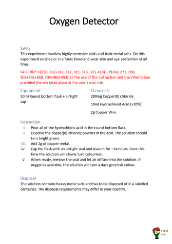 Oxygen detector Chemical Experiment (+Lap Report) | Teaching Resources