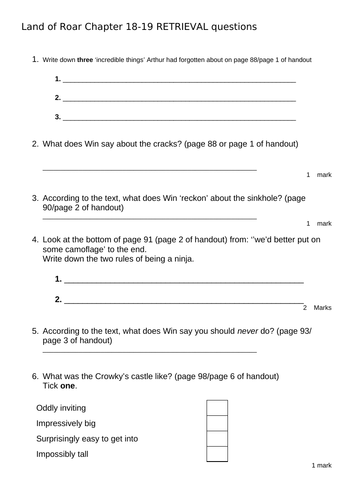 Year 5/6: Whole Class Reading - Land of Roar 18-19 - RETRIEVAL lesson ...