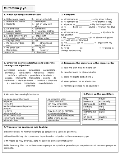 Mi Familia - Spanish Revision Sheet | Teaching Resources