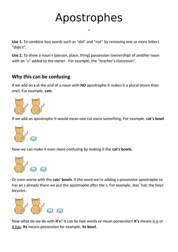Apostrophes Information Sheet And Worksheets | Teaching Resources