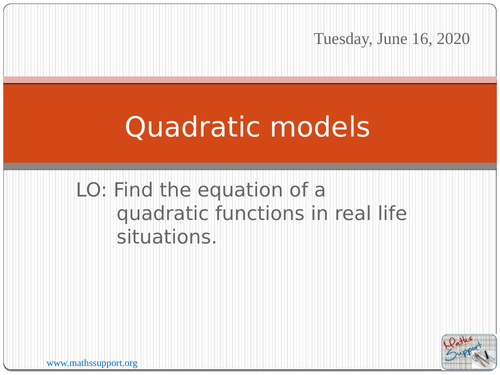 Quadratic models | Teaching Resources
