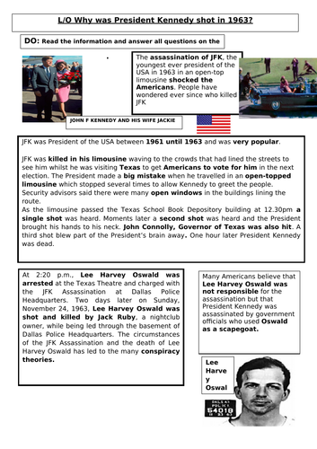 KS3 low ability worksheet on JFK's assassination | Teaching Resources