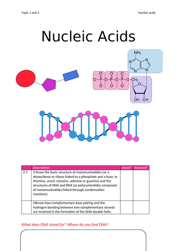 5.0 Nucleic acids / Biomolecules - A Level Biology (3 Lessons with ...