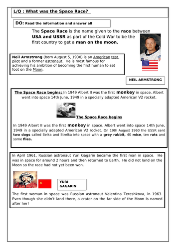 Space Race low ability KS3 worksheet | Teaching Resources