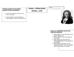 'London' William Blake Worksheet | Teaching Resources