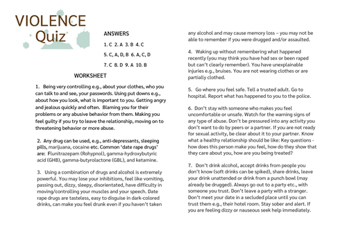 Violence Quiz and Teen Dating Violence Worksheet (US) | Teaching Resources