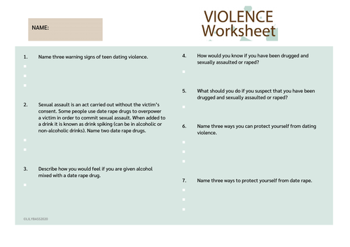 Violence Quiz and Teen Dating Violence Worksheet (US) | Teaching Resources