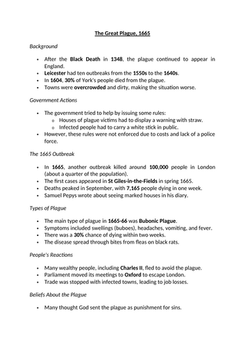 The Great Plague, 1665: Impact on Medicine | Teaching Resources