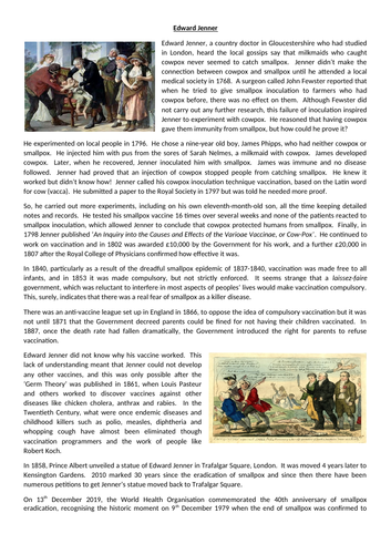 Edward Jenner: Father of Immunology | Teaching Resources