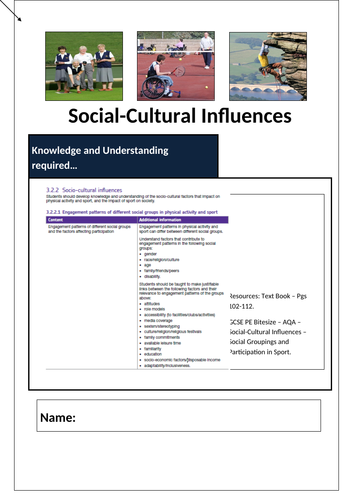 AQA GCSE PE ILT7 - Socio-cultural influences | Teaching Resources