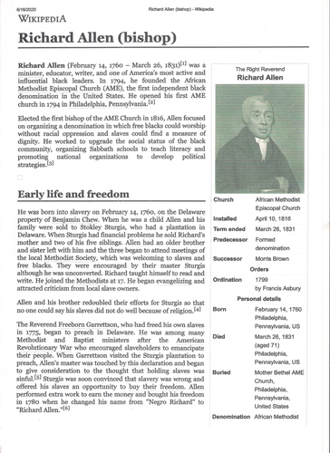 Richard Allen (1760-1831) | Teaching Resources