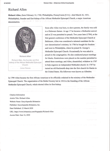 Richard Allen (1760-1831) | Teaching Resources