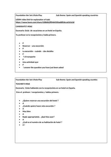 GCSE SPANISH F roleplays with video links | Teaching Resources