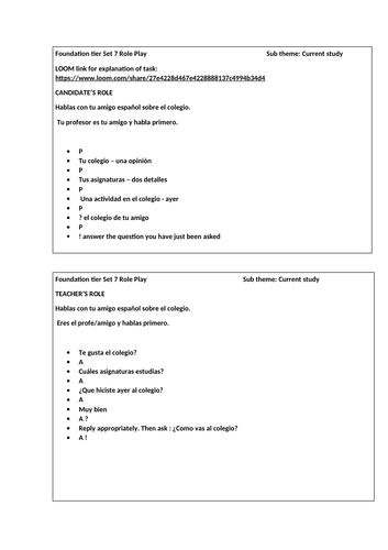 GCSE SPANISH F roleplays with video links | Teaching Resources