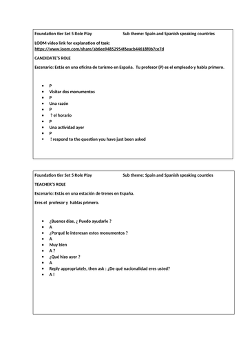 GCSE SPANISH F roleplays with video links | Teaching Resources