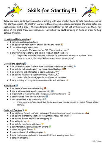 Skills for Starting P1 | Teaching Resources