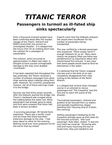 Titanic Diary Entries | Teaching Resources