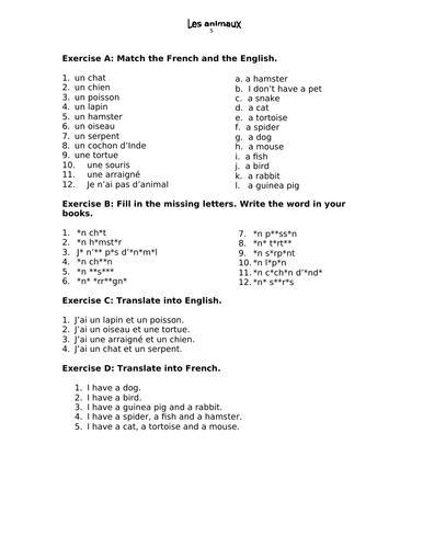 French Pets (worksheet and wordsearch) | Teaching Resources