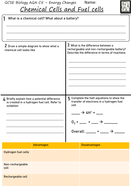 Chemical cells and fuel cells worksheet - AQA Chemistry GCSE Revision ...