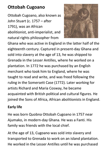 Ottobah Cugoano Handout | Teaching Resources
