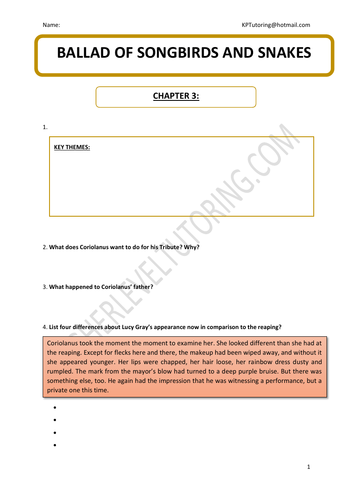 BALLAD OF SONGBIRDS AND SNAKES (CHPATERS 1-3) WORKSHEETS - SUZANNE ...
