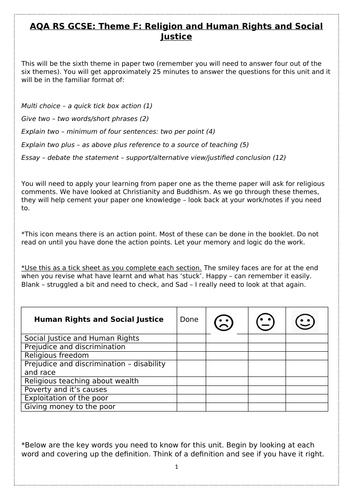 AQA RS GCSE Christianity and Buddhism Theme F Human Rights and Social ...