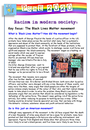 Black Lives Matter PSHE Home Learning | Teaching Resources