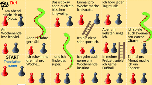 Interactive snake and ladders game (German Hobbies topic) can be edited ...
