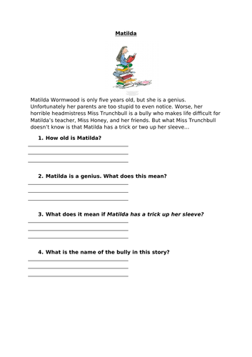 Matilda Comprehension | Teaching Resources