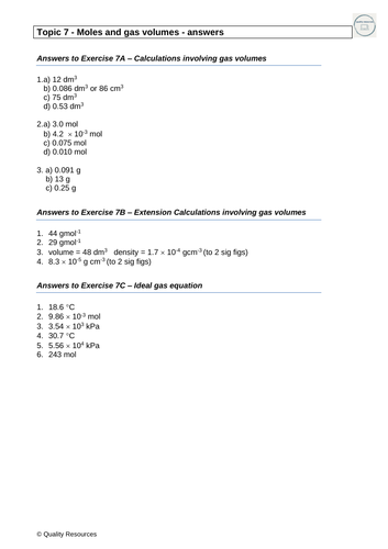 Moles and gas volumes OCR AS Chemistry | Teaching Resources